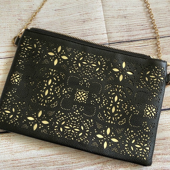 Street Level | Bags | Laser Cut Black Gold Street Level Crossbody Bag ...